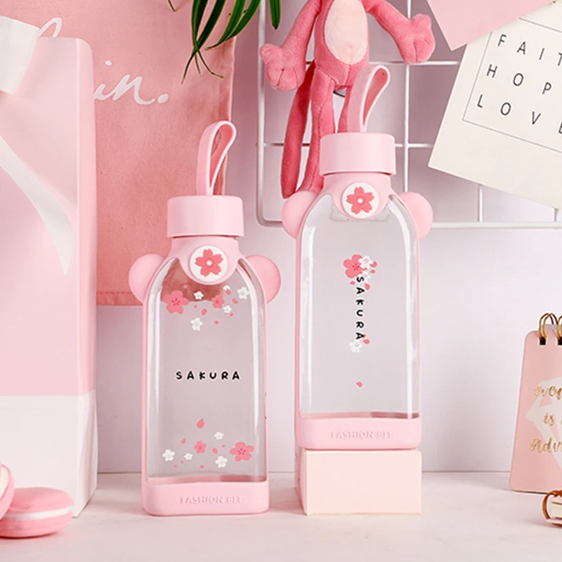 Kawaii Portable Cherry Blossom Sakura Glass Bottle - Kuru Store